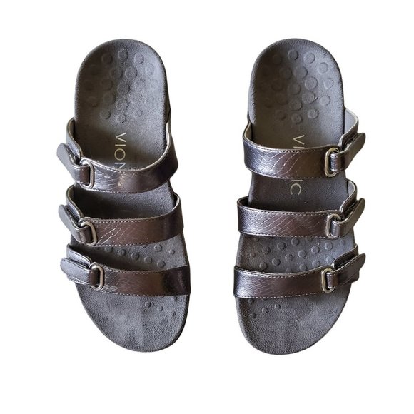 Vionic | Shoes | Vionic Silver Aubrey Slide Sandal Straps Womens 6 ...